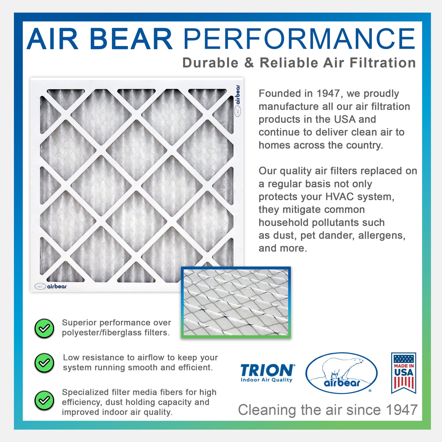Air Bear Cub 16x25x3 Pleated Furnace Air Filter 6 Pack - Air Bear