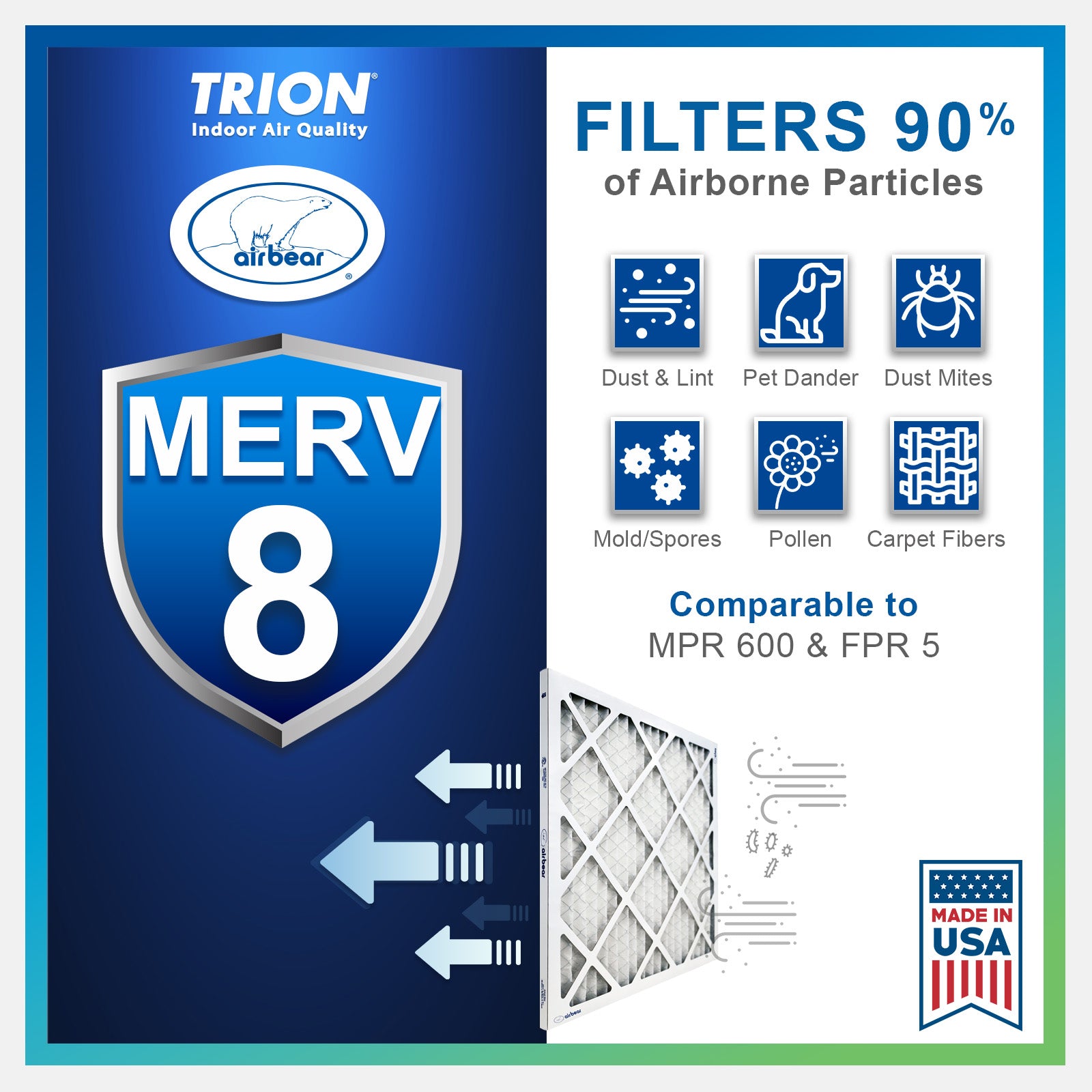 20x25x5 TRION Air Bear Filters - Air Bear